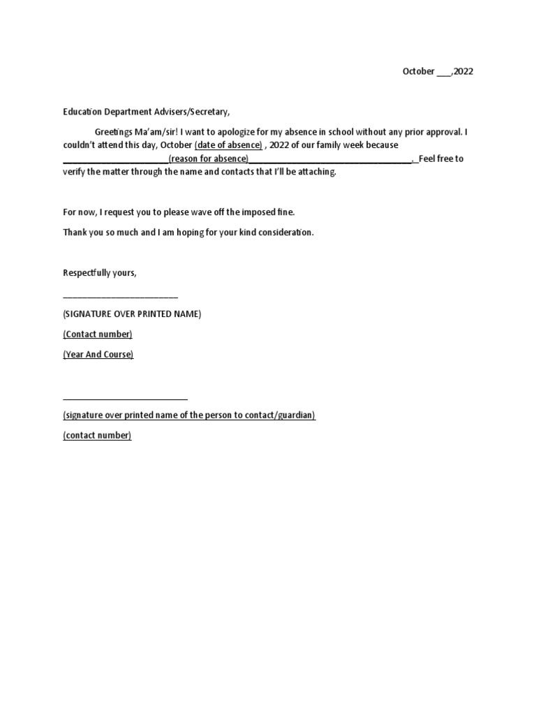 Excuse Letter Template | PDF