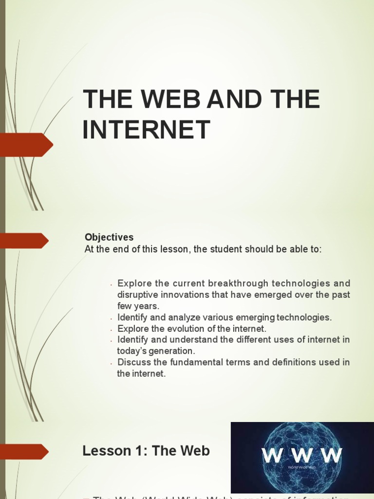 Lesson 3-The Web and The Internet | PDF | World Wide Web | Internet & Web