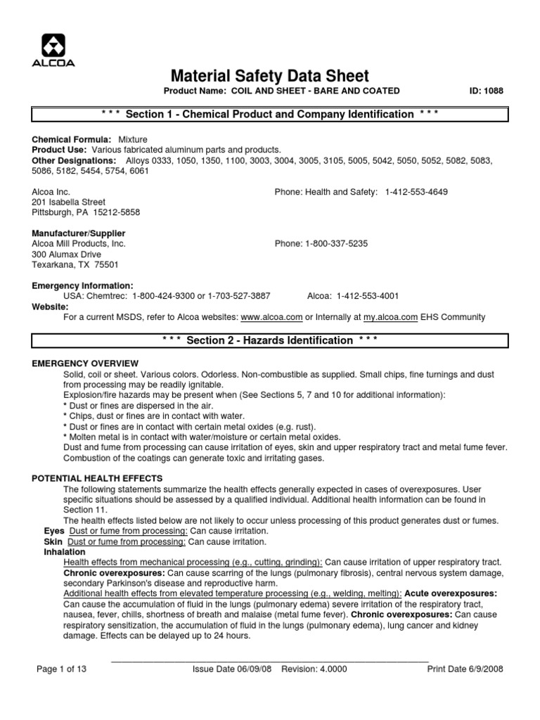 MSDS Aluminum | PDF | Chromium | Magnesium