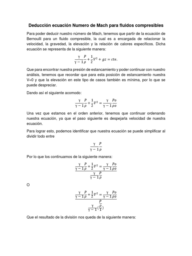 Deducción Numero de Mach | PDF | Número de Mach | Ecuaciones