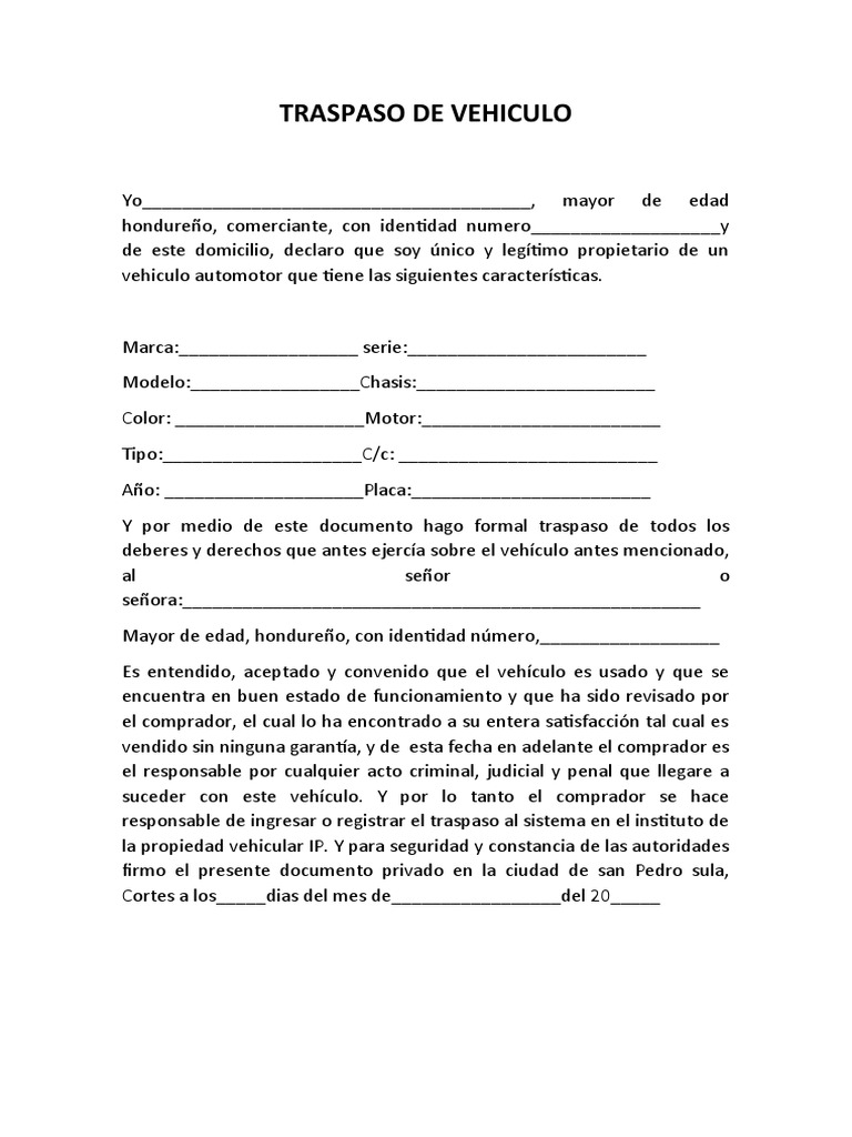 Traspaso de Vehiculo. | PDF