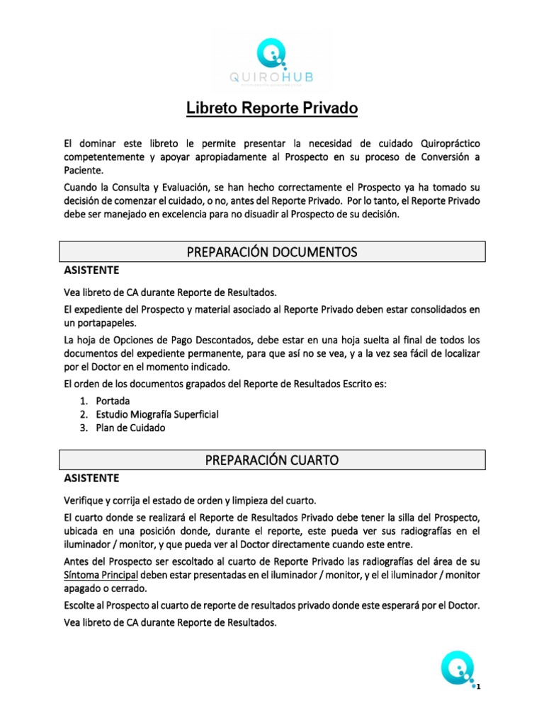 Libreto Reporte Privado QuiroHub Preparaci N Hasta Estudios | Descargar ...