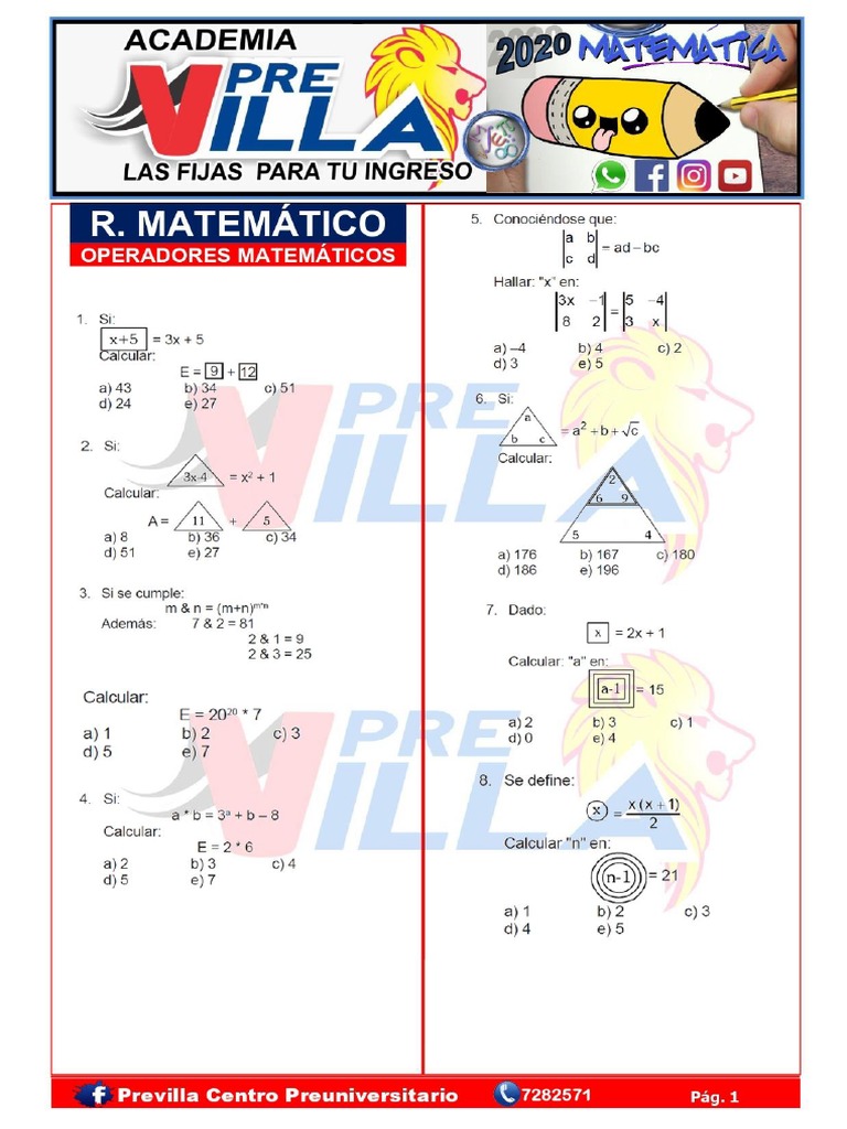 Operadores Matemáticos Miércoles 21 Octurbe 2020 Sí | PDF