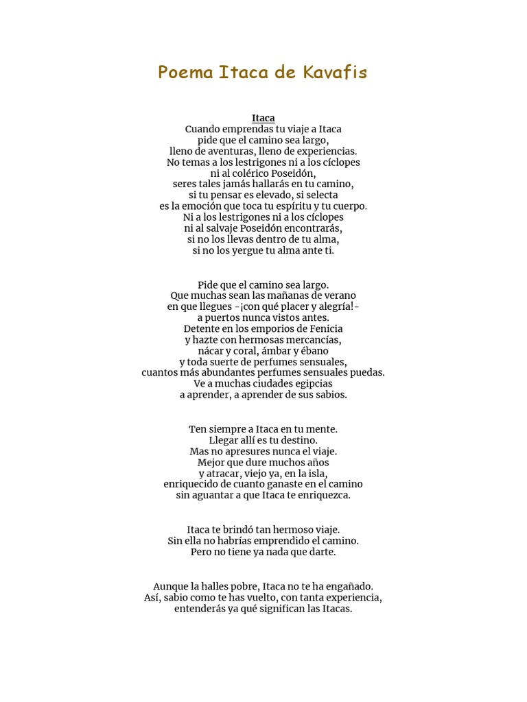 Poema Itaca de Kavafis | PDF