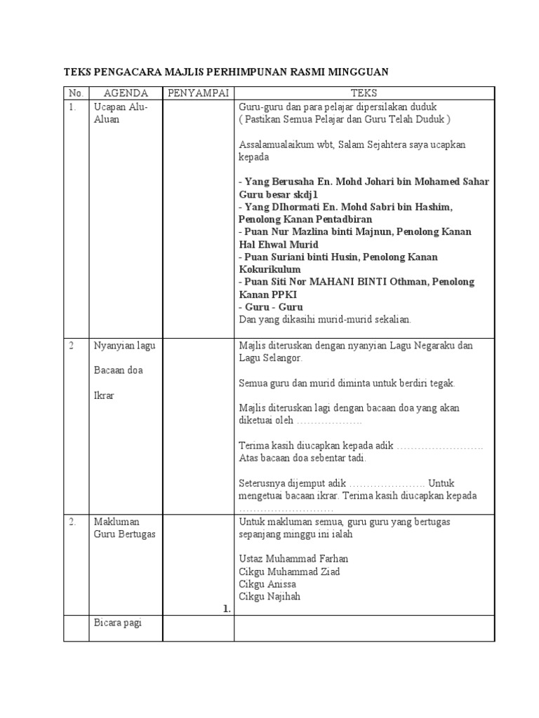 Teks Pengacara Majlis Perhimpunan Rasmi Mingguan 03 | PDF