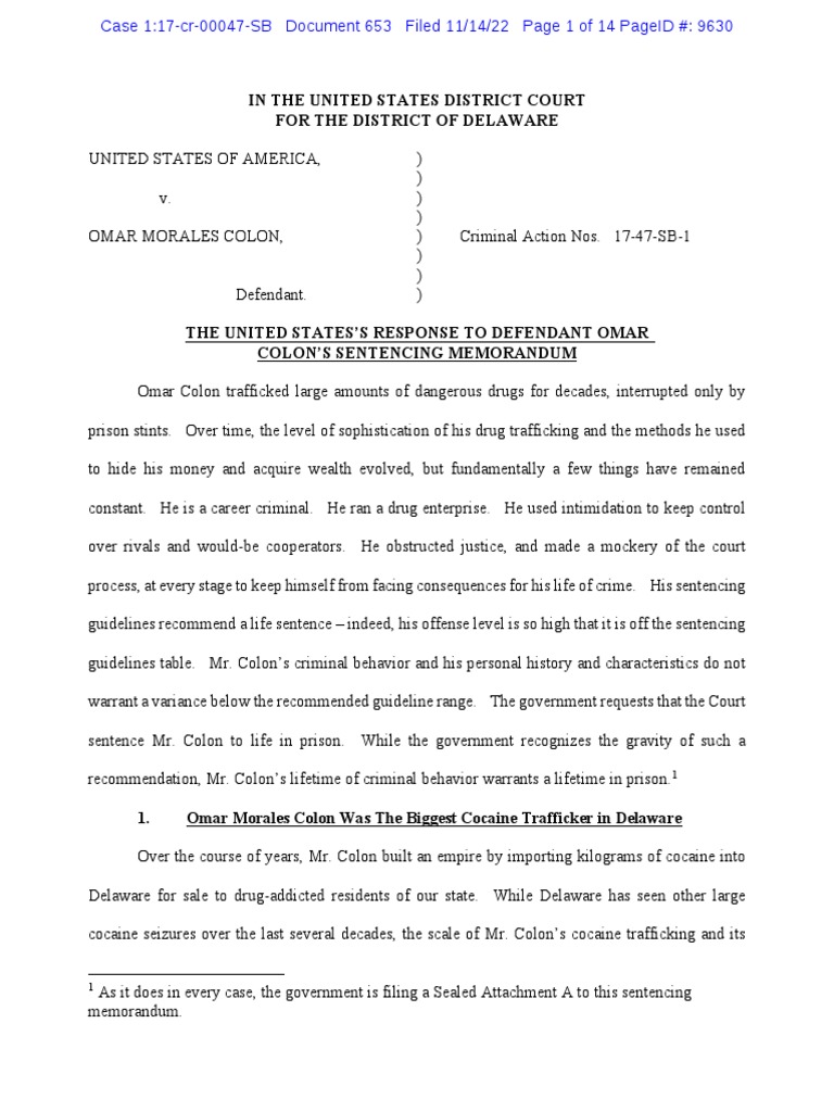 The United States's Response To Defendant Omar Colon's Sentencing ...