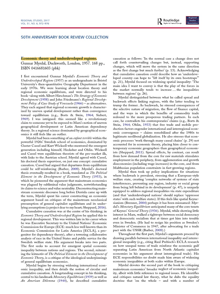 Myrdal Economic Theory Underdevoped Regions | PDF