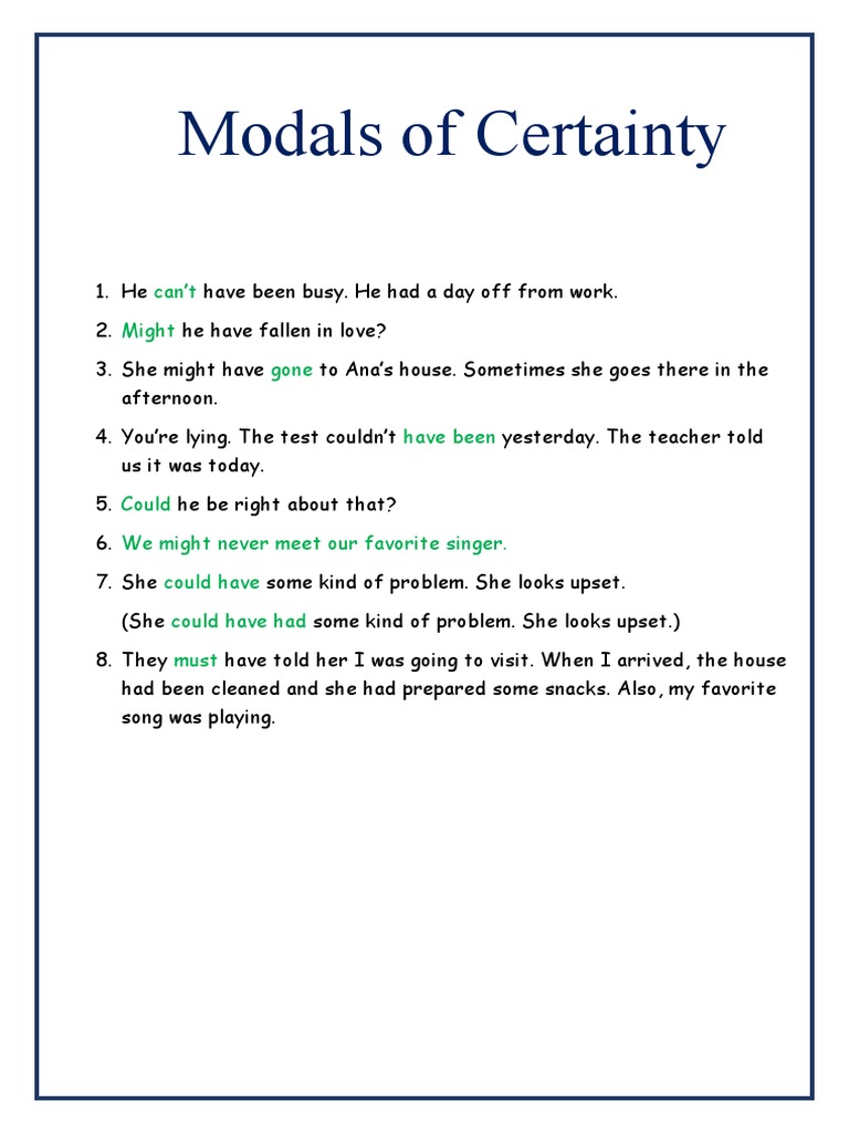 Modals of Certainty | PDF