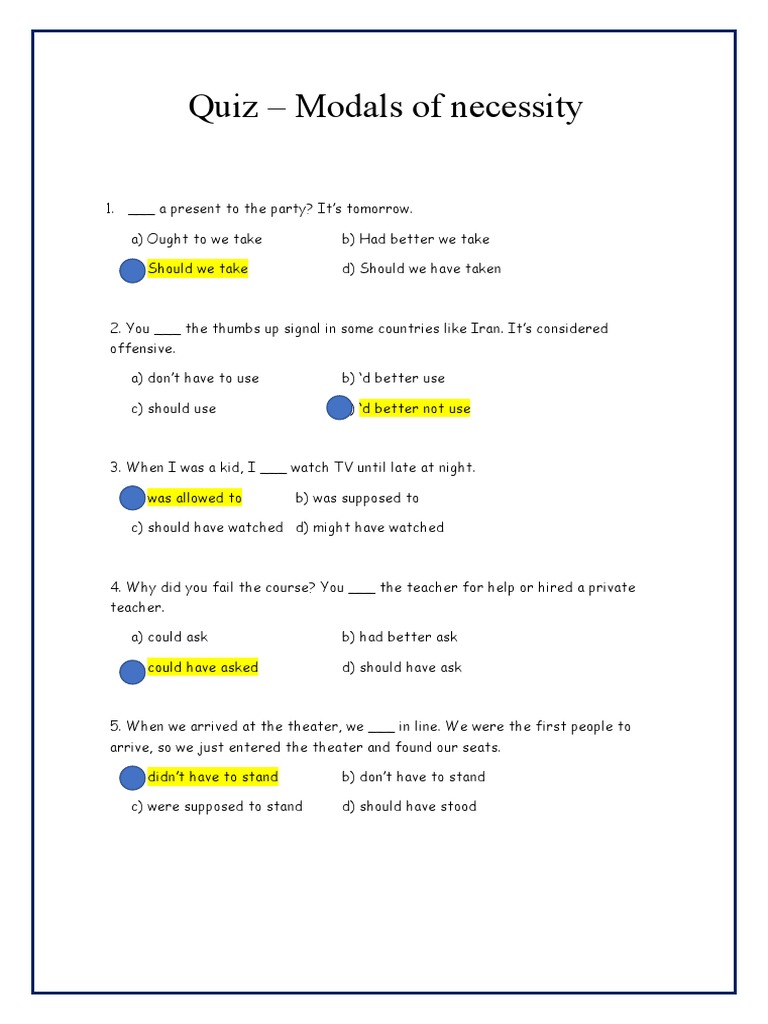 Quiz Modals of Necessity | PDF
