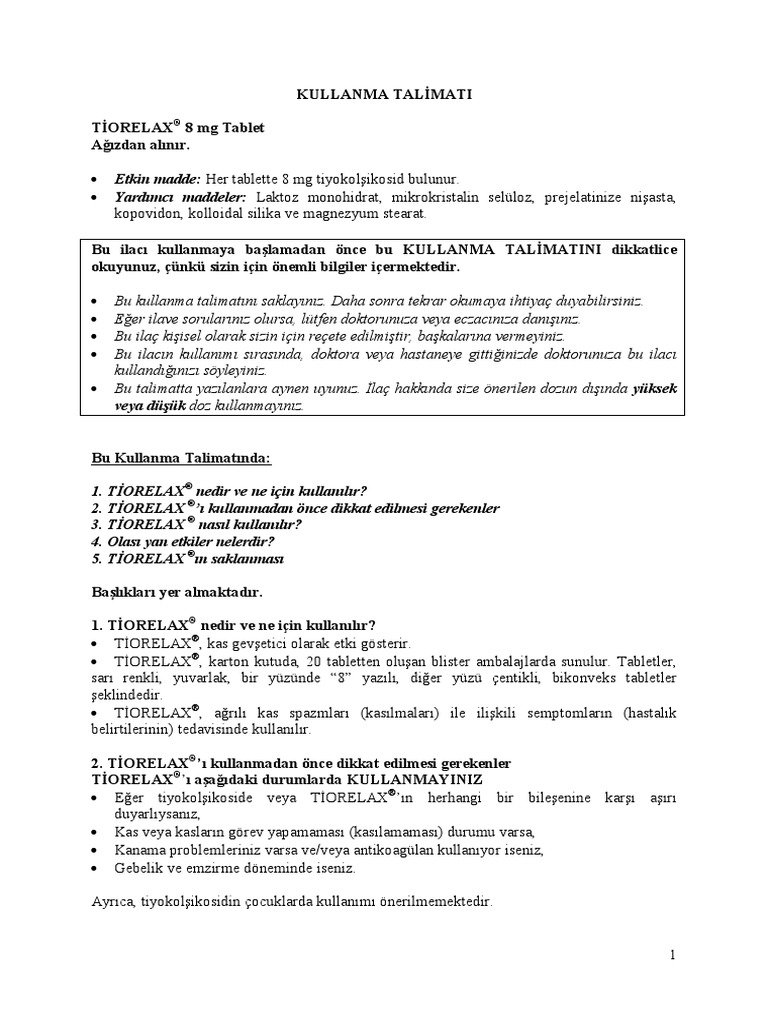 Tiorelax 8 MG Tablet KT | PDF