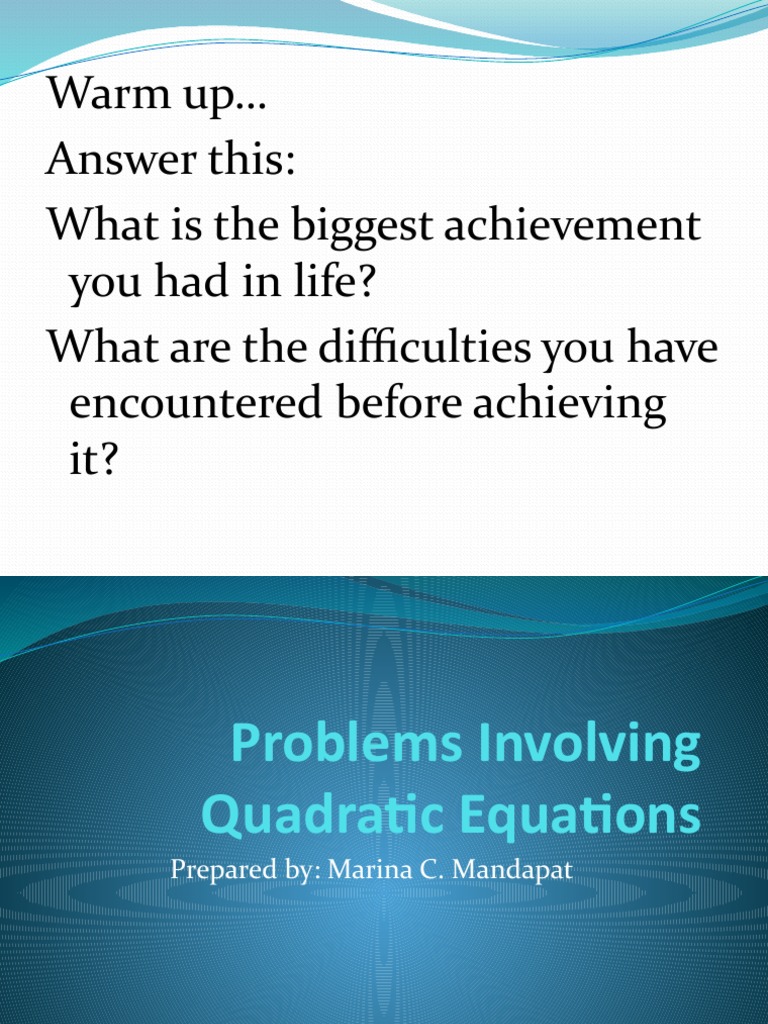 Week 3 Word Problems Involving Quadratic Equations | PDF
