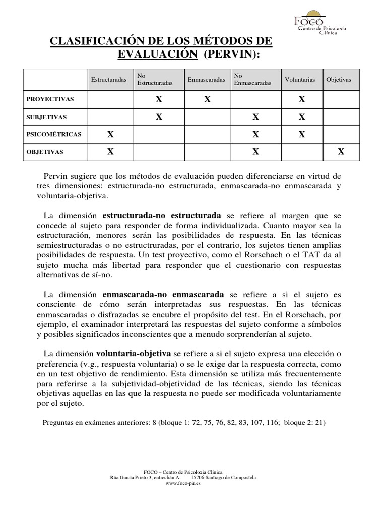 Clasificacion de Pervin | PDF | Sicología | Cognición