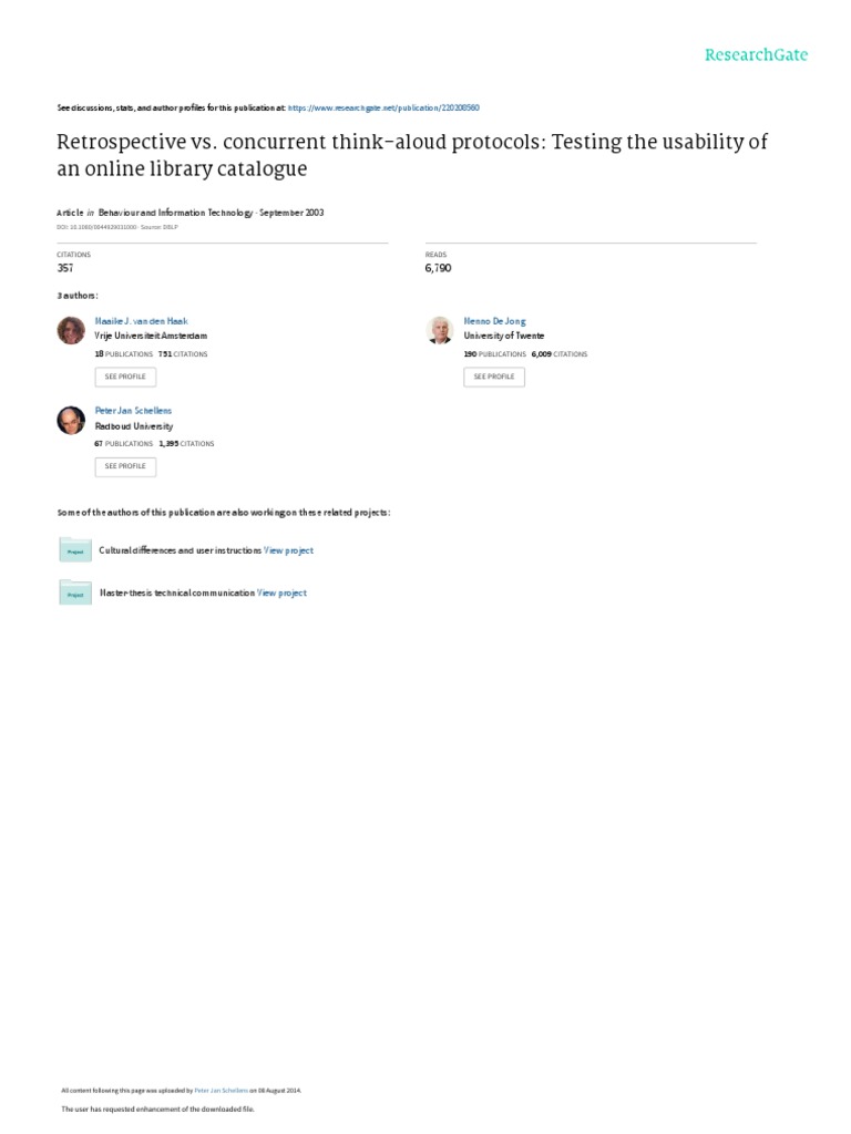Retrospective Vs Concurrent Think Aloud Protocols Pdf Usability