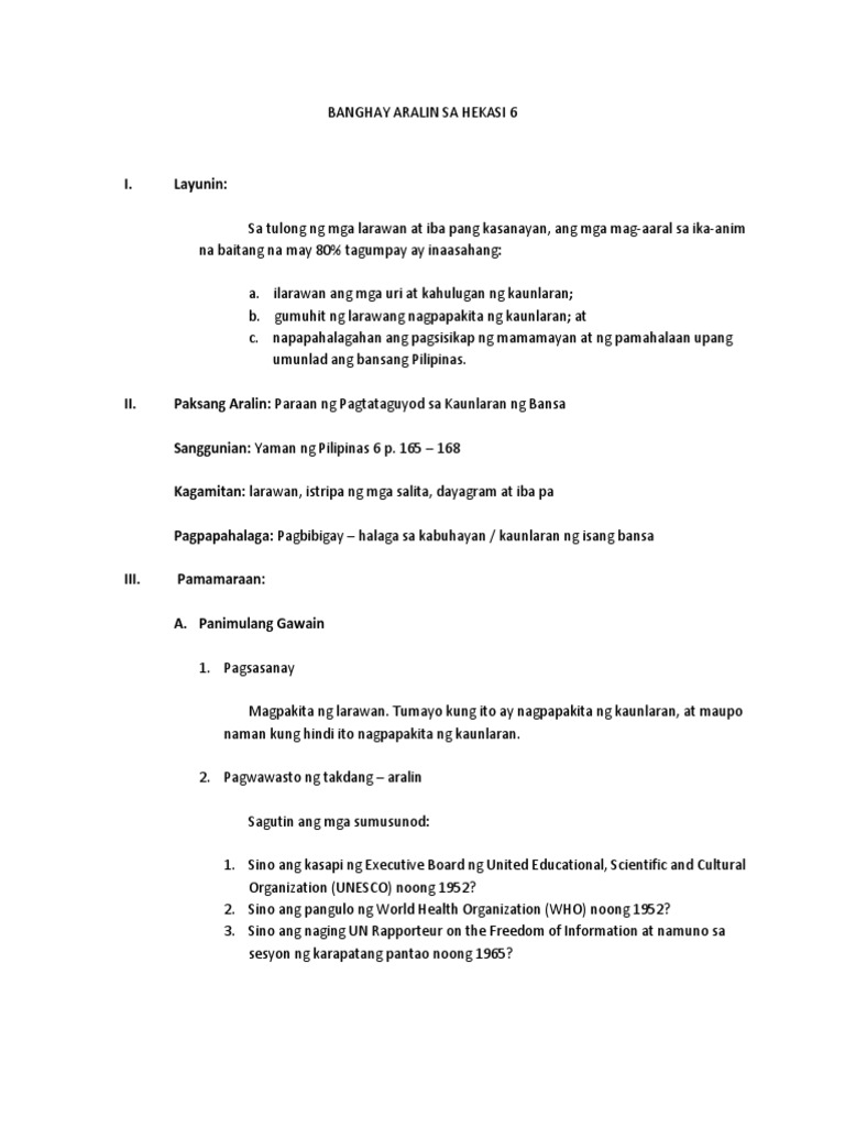 Banghay Aralin Sa Hekasi 6 | PDF