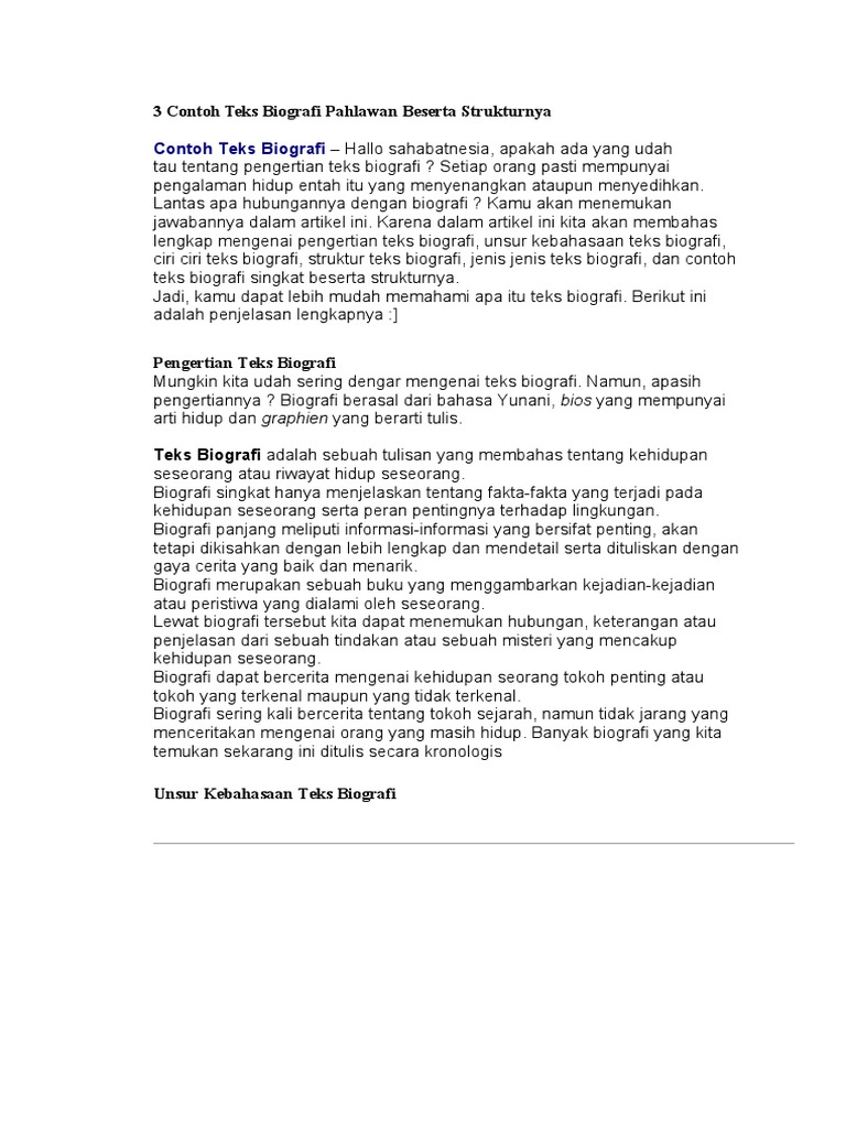 3 Contoh Teks Biografi Pahlawan Beserta Strukturnya | PDF