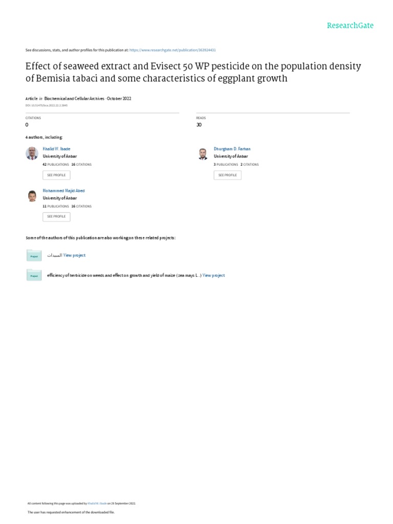 Effect of Seaweed Extract and Evisect 50 WP Pesticide On The Population Density of Bemisia ...