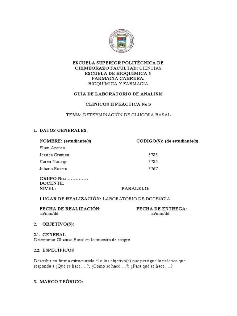 Guía Practica N.3 Determinación de Glucosa Basal. | PDF