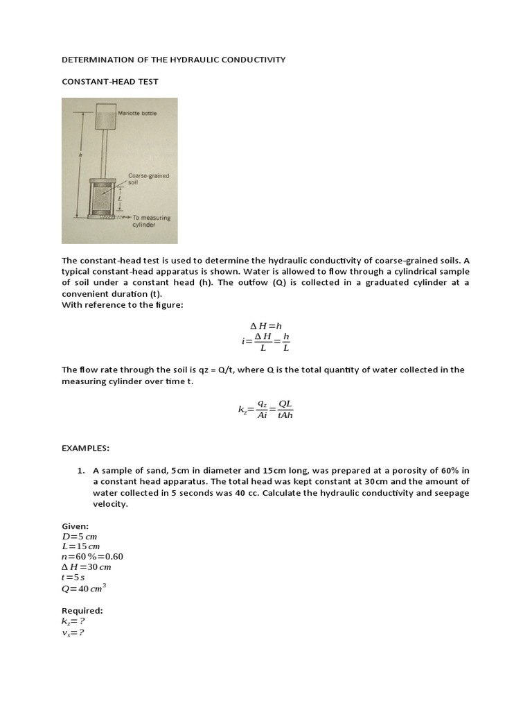 Lesson 9 DETERMINATION OF THE HYDRAULIC CONDUCTIVITY | PDF
