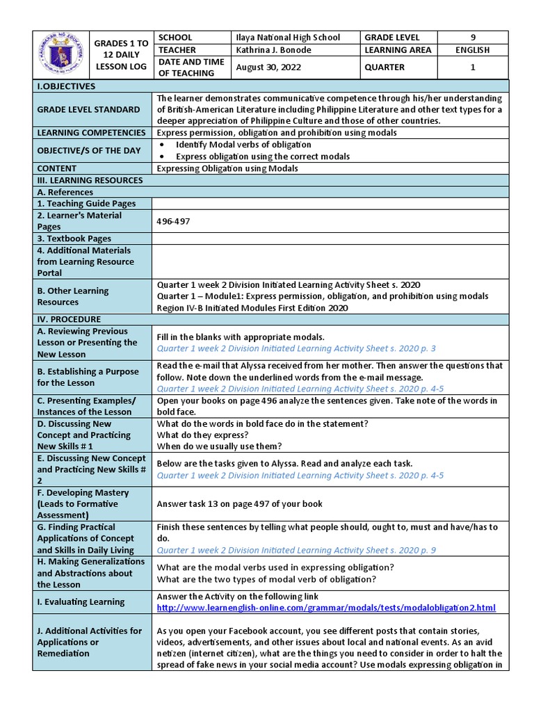 Quarter 1 Week 2 | PDF | Learning | Verb