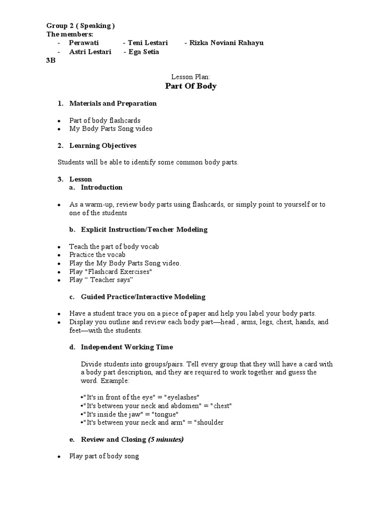 Lesson Plan Kindergarten | PDF | Flashcard | Lesson Plan