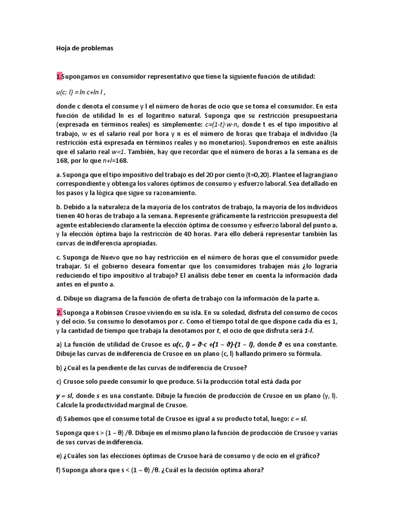 Hoja de Problemas 1 (Para Entregar) | Descargar gratis PDF | Ciencias económicas | Economias