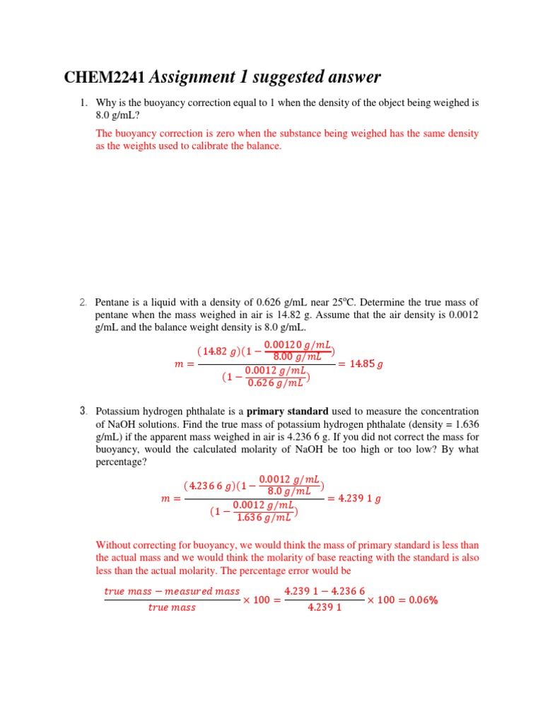 Assignment 1 Answers | PDF | Density | Weight