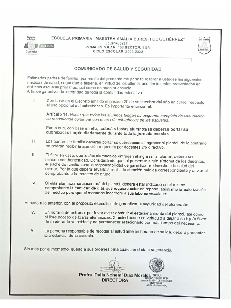 Comunicado de Salud y Seguridad | PDF