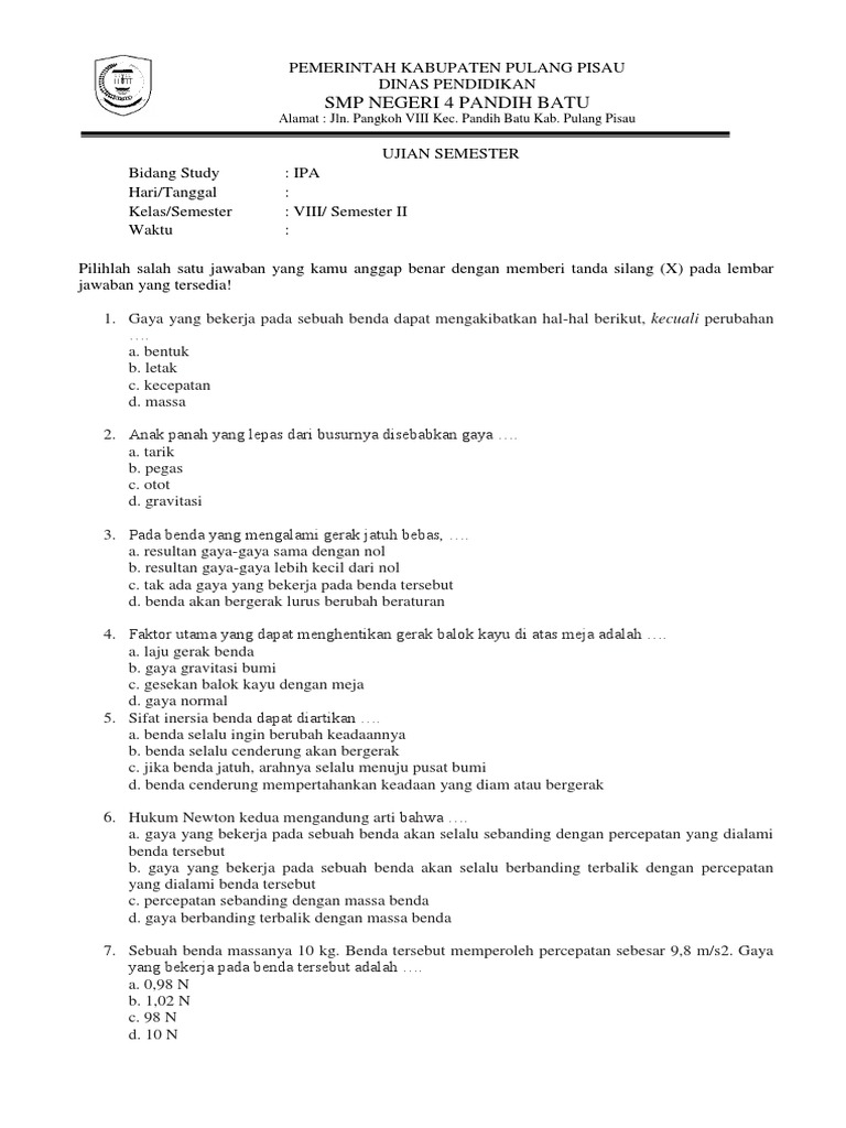 Soal Uas Ipa Klas 8 smt2 | PDF