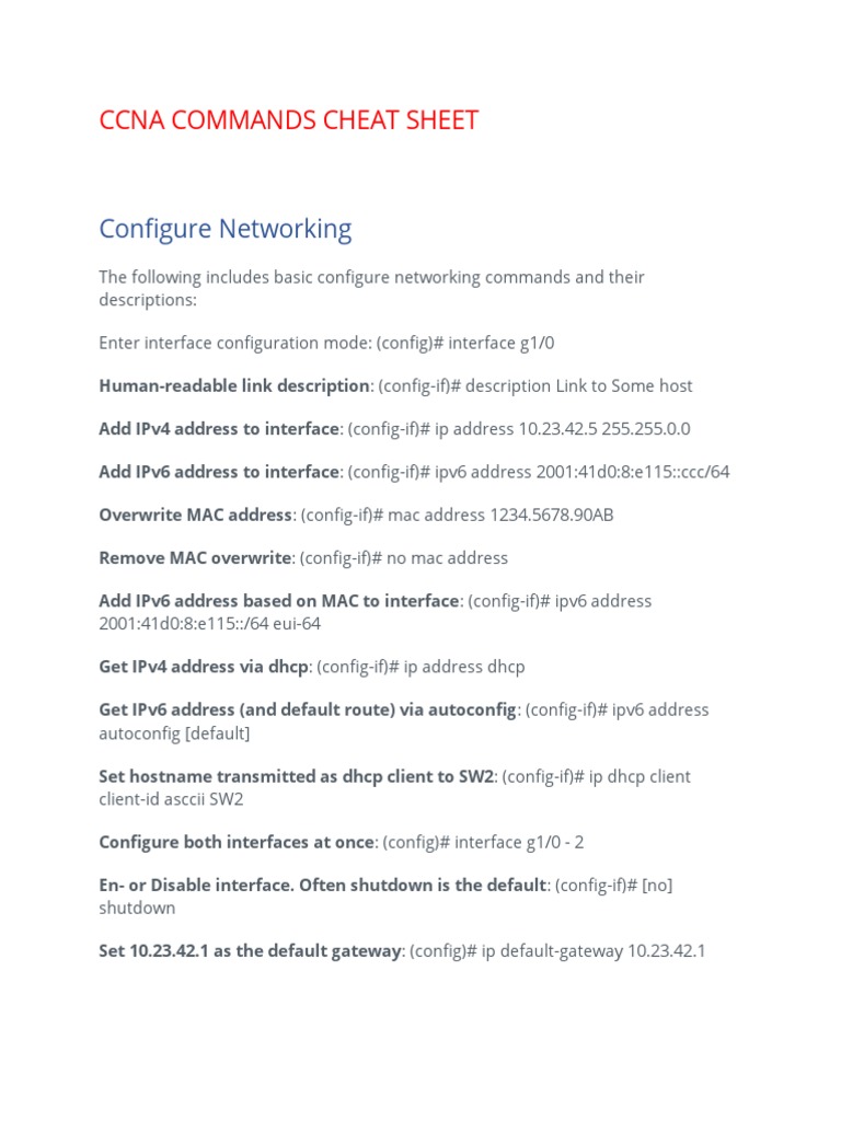 CCNA Cheat Sheet | PDF | Ip Address | Internet Protocols