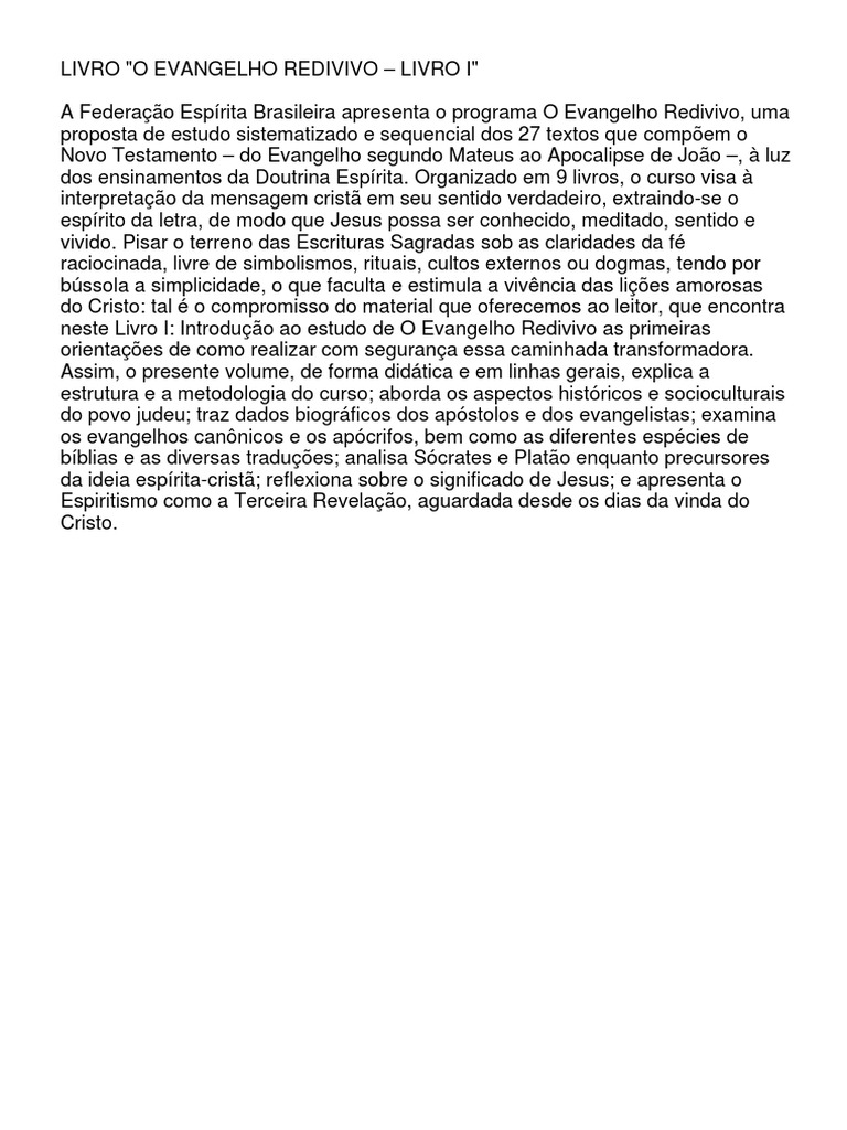 Livro - O Evangelho Redivivo - Livro I | PDF