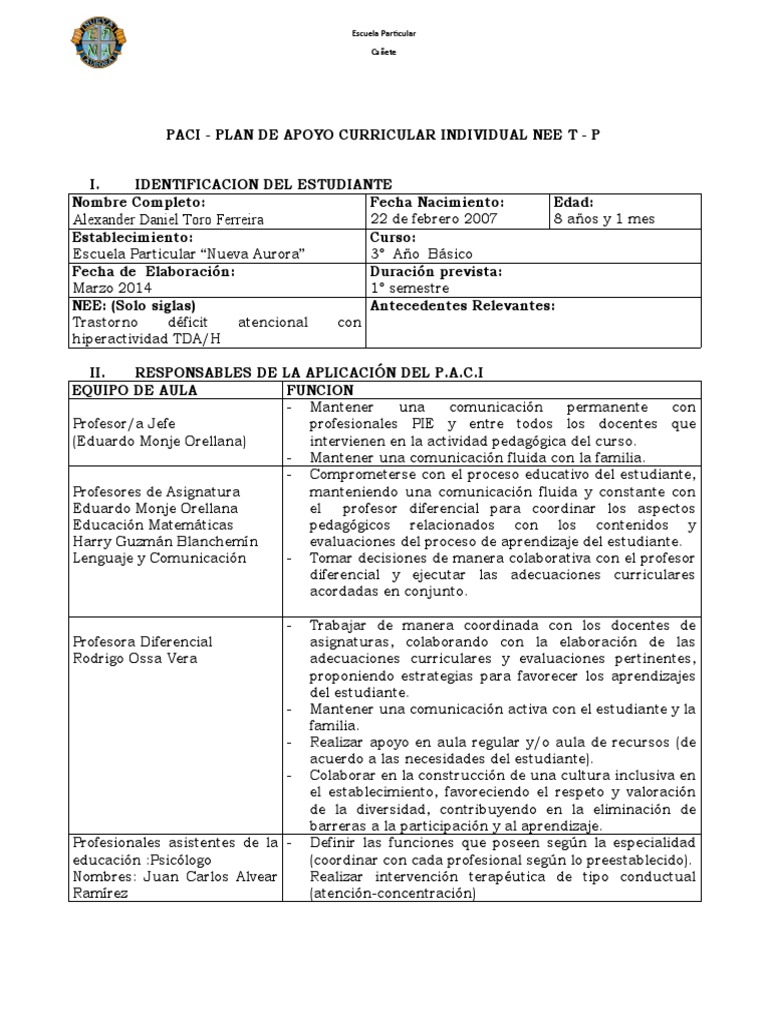 Formato PACI | PDF | Evaluación | Plan de estudios