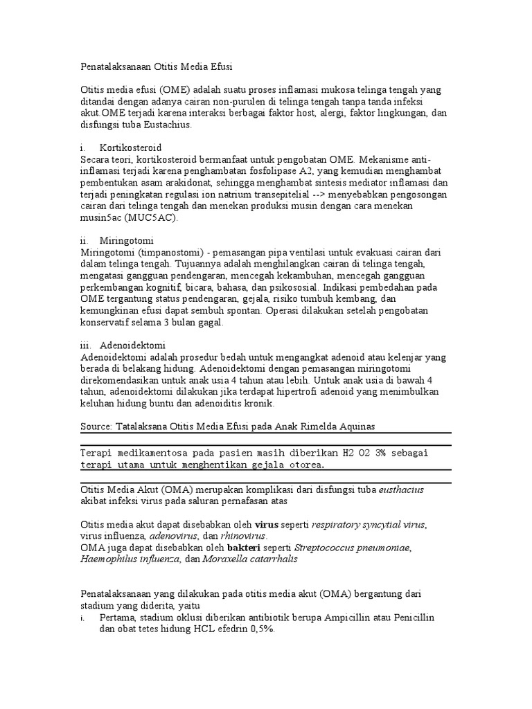 Tatalaksana OMA (Otitis Media Akut), OMA Efusi | PDF