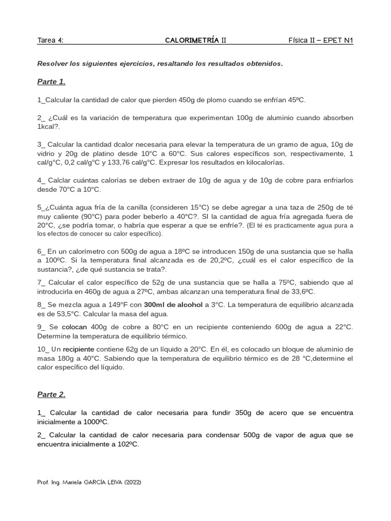 Ta4 Calorimetria Ii Pdf Calor Agua