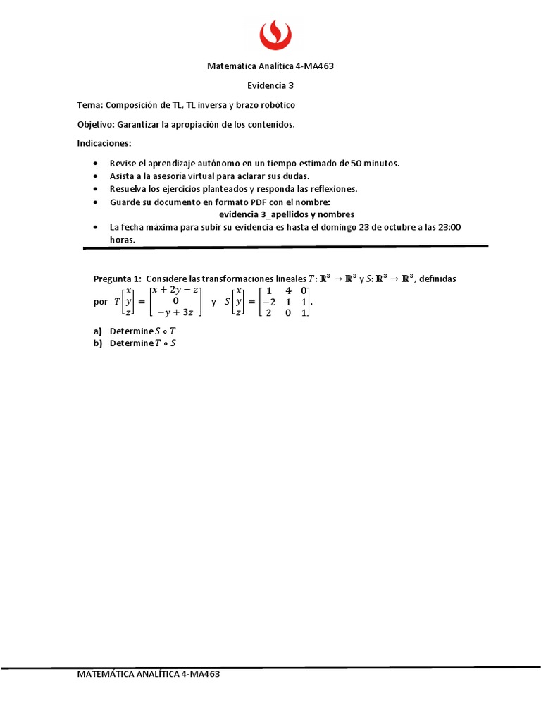 Composición de transformaciones lineales, brazo robótico y reflexiones sobre espacios ...