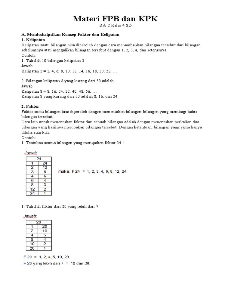 Materi FPB Dan KPK Kelas 4 | PDF