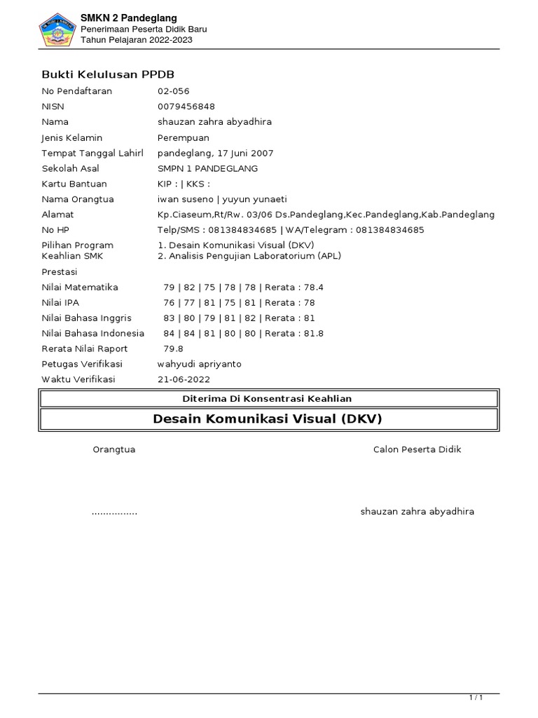 Bukti Kelulusan PPDB02-056 | PDF