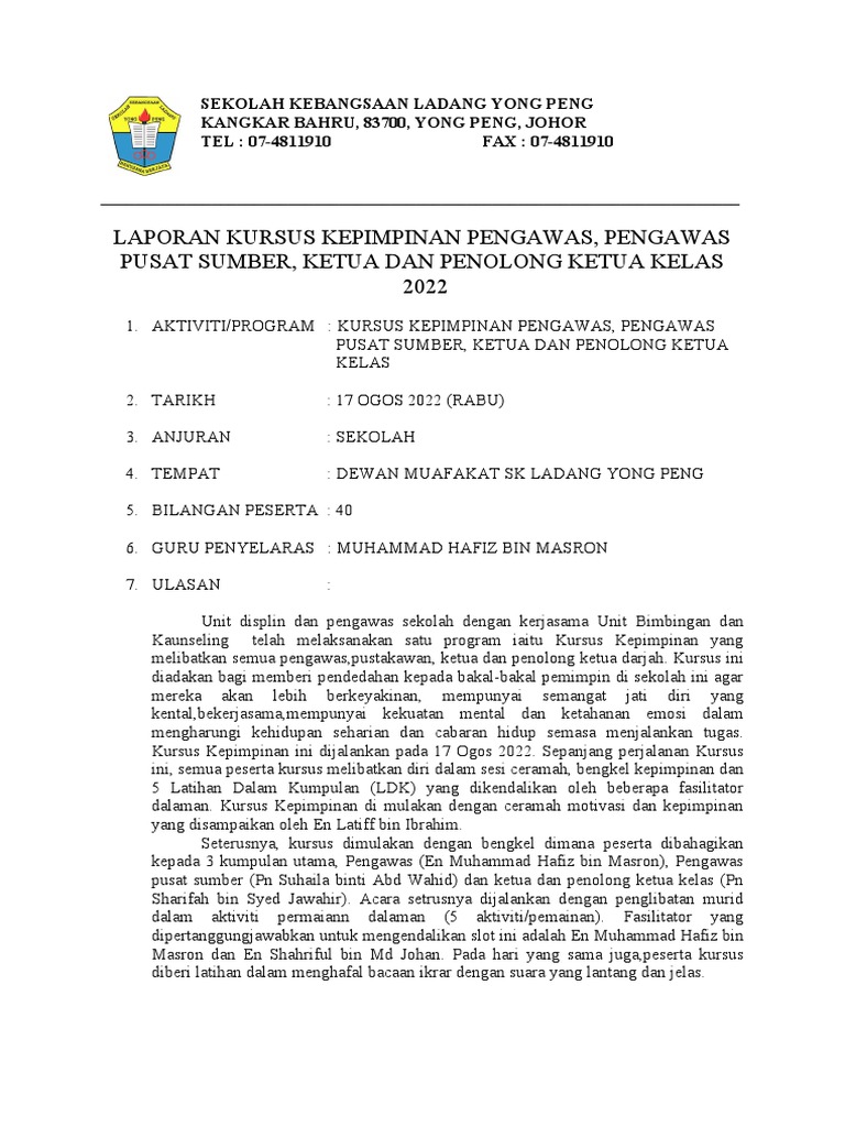 Laporan Kursus Kepimpinan Pengawas | PDF | Karier & Perkembangan | Bisnis