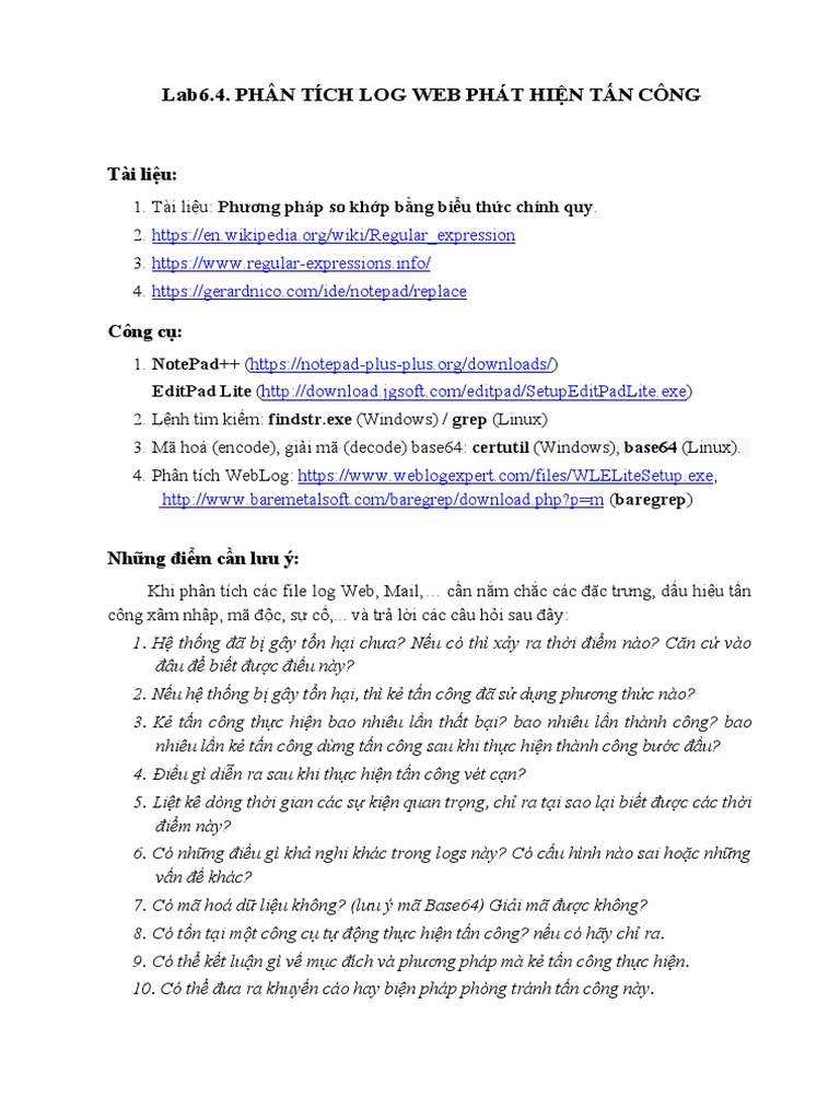Lab6.4. Phan Tich Log Web Phat Hien Tan Cong | PDF