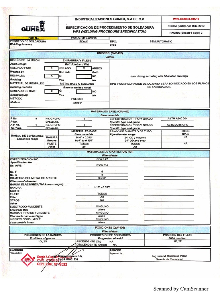 Wps Fcaw Sample ASME IX | PDF