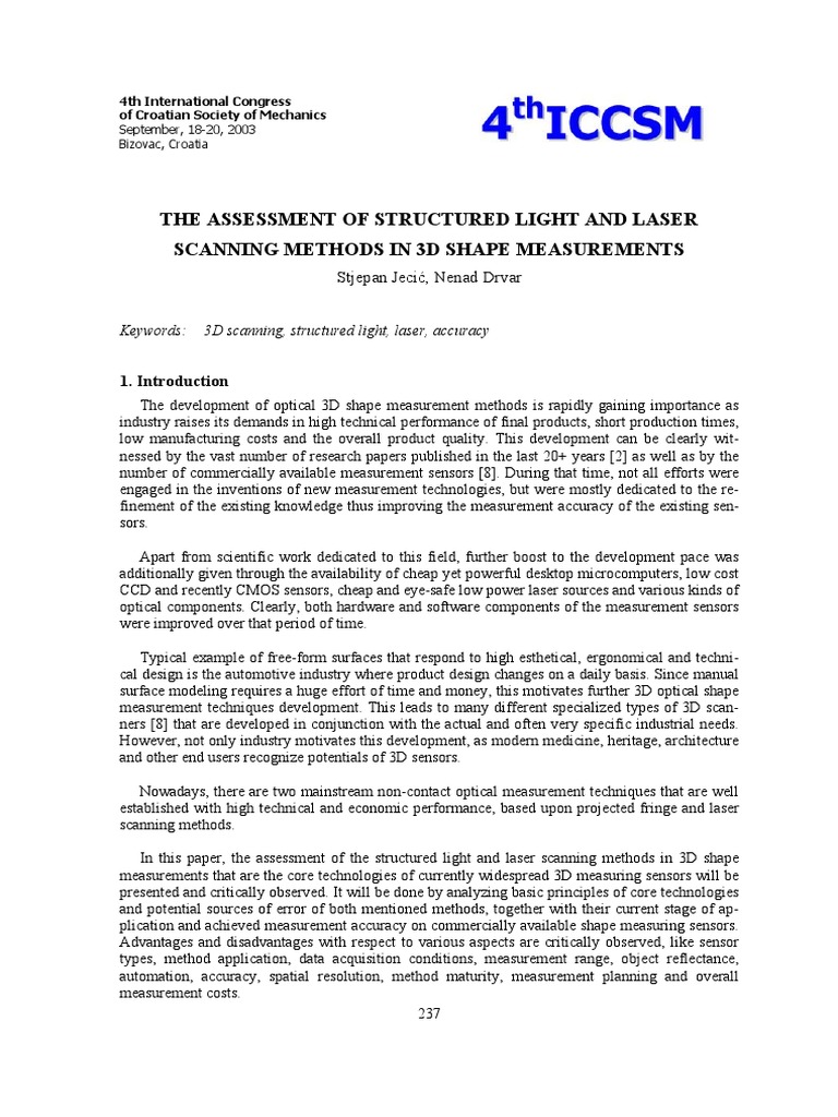 The Assessment of Structured Light and Laser Scanning Methods in 3D ...