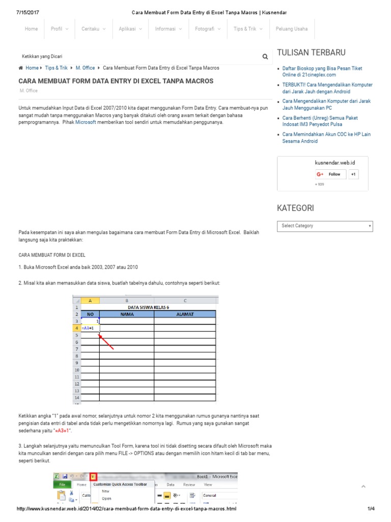 Cara Membuat Form Data Entry Di Excel Tanpa Macros - Kusnendar | PDF Cara Membuat Form Data Entry Di Excel Tanpa Macros - Kusnendar | PDF