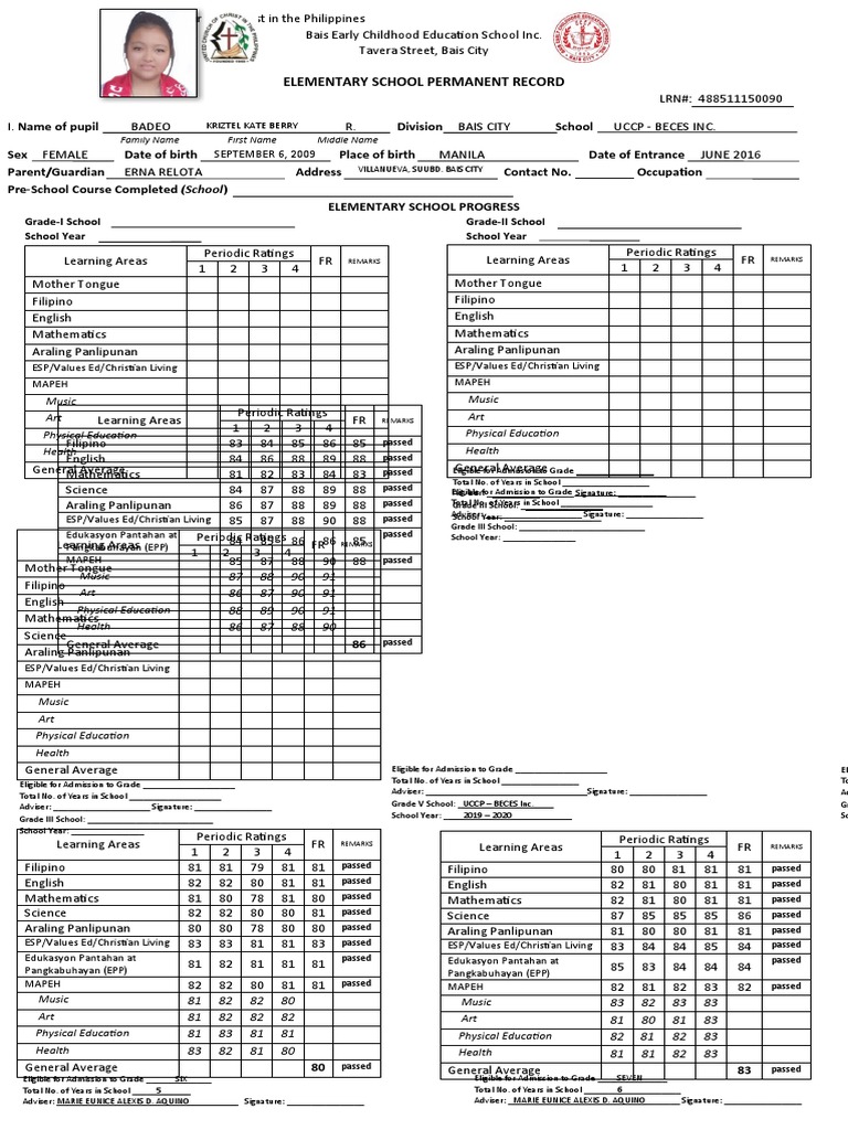 Elementary School Permanent Record | PDF