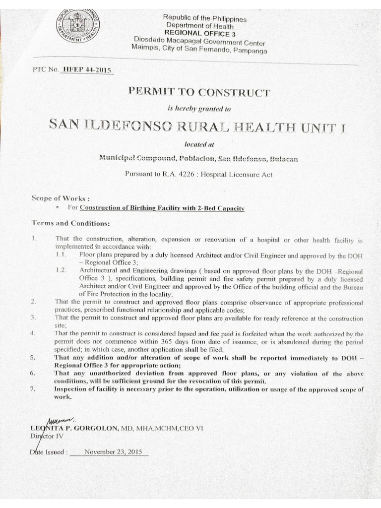 Permit To Construct and Approved Floor Plan of San Ildefonso RHU I | PDF
