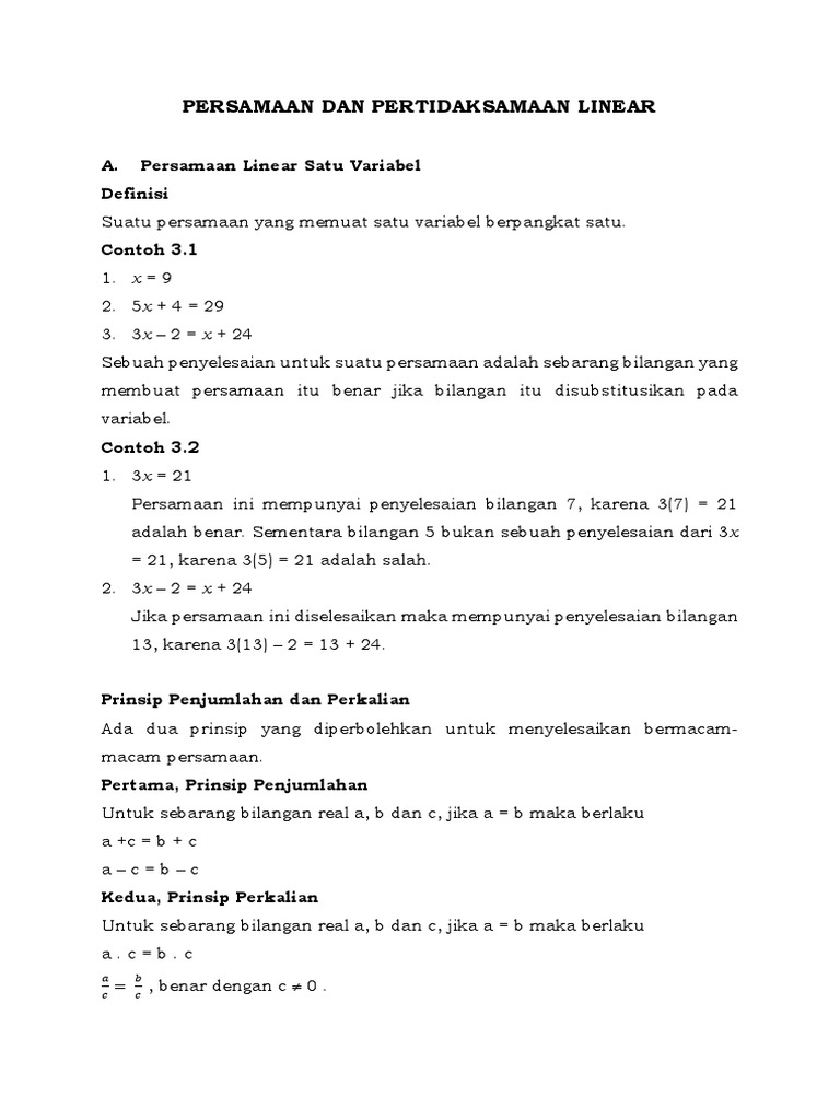 Persamaan Dan Pertidaksamaan Linear | PDF