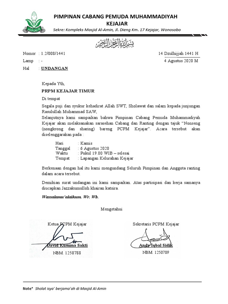 Surat Undangan Ranting | PDF