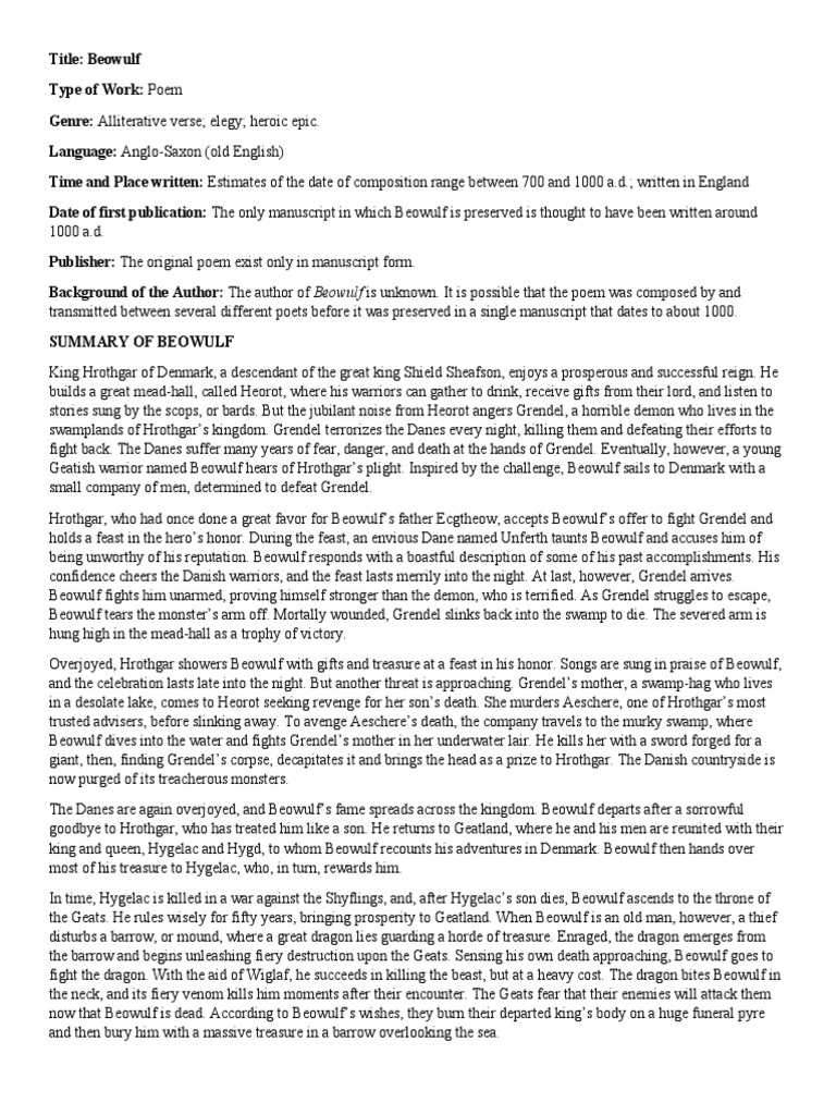 Beowulf: A Hero's Journey from Warrior to King | PDF | Beowulf | Narration