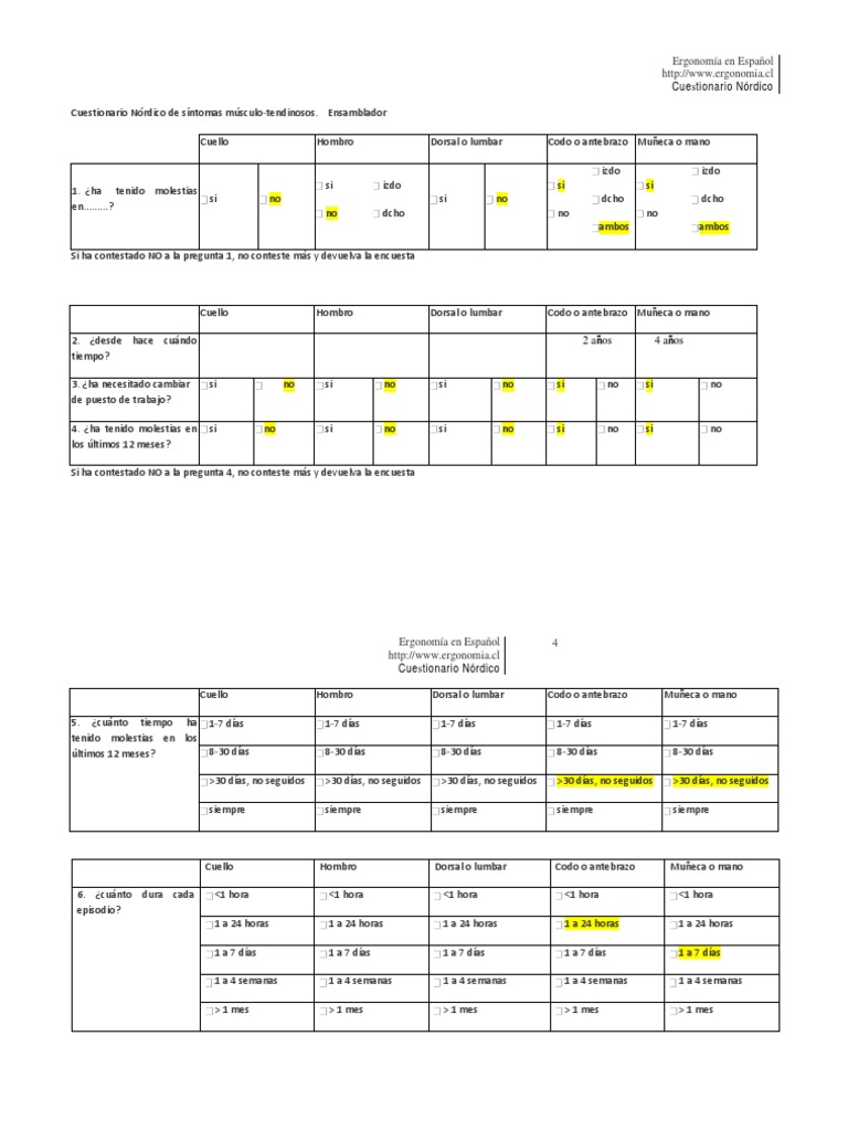 Cuestionario Nordico | PDF
