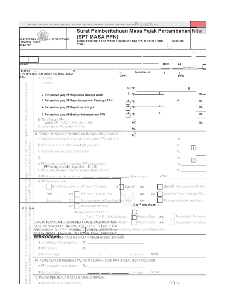Formulir SPT Masa PPN Kemenkeu RI | PDF