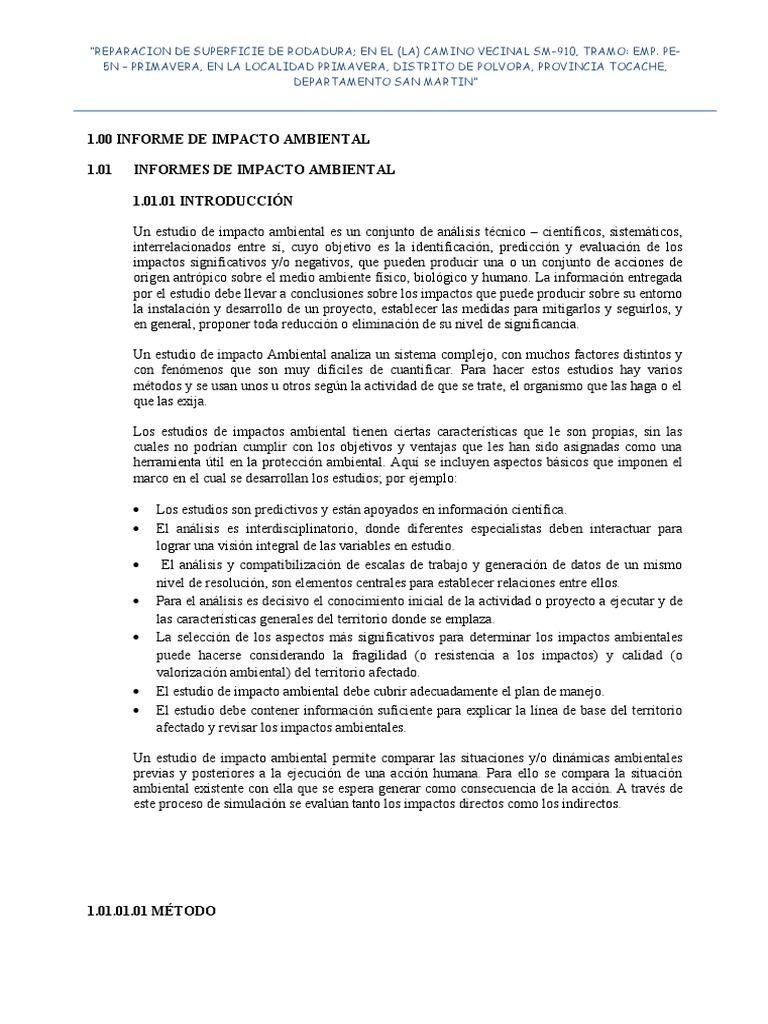 Informe de Impacto Ambiental | PDF | Entorno natural | Evaluación de ...