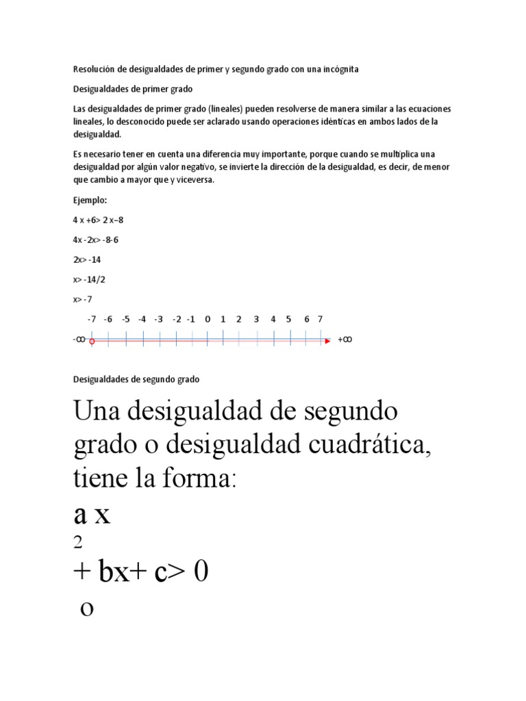 Resolución de Desigualdades de Primer y Segundo Grado Con Una Incógnita-1 | PDF | Desigualdad ...